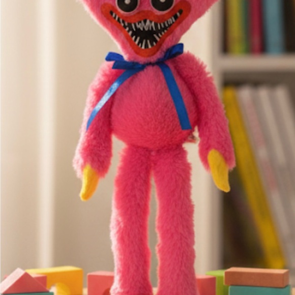 Toys | Pink Plush Monster Toy With Blue Bow | Poshmark
